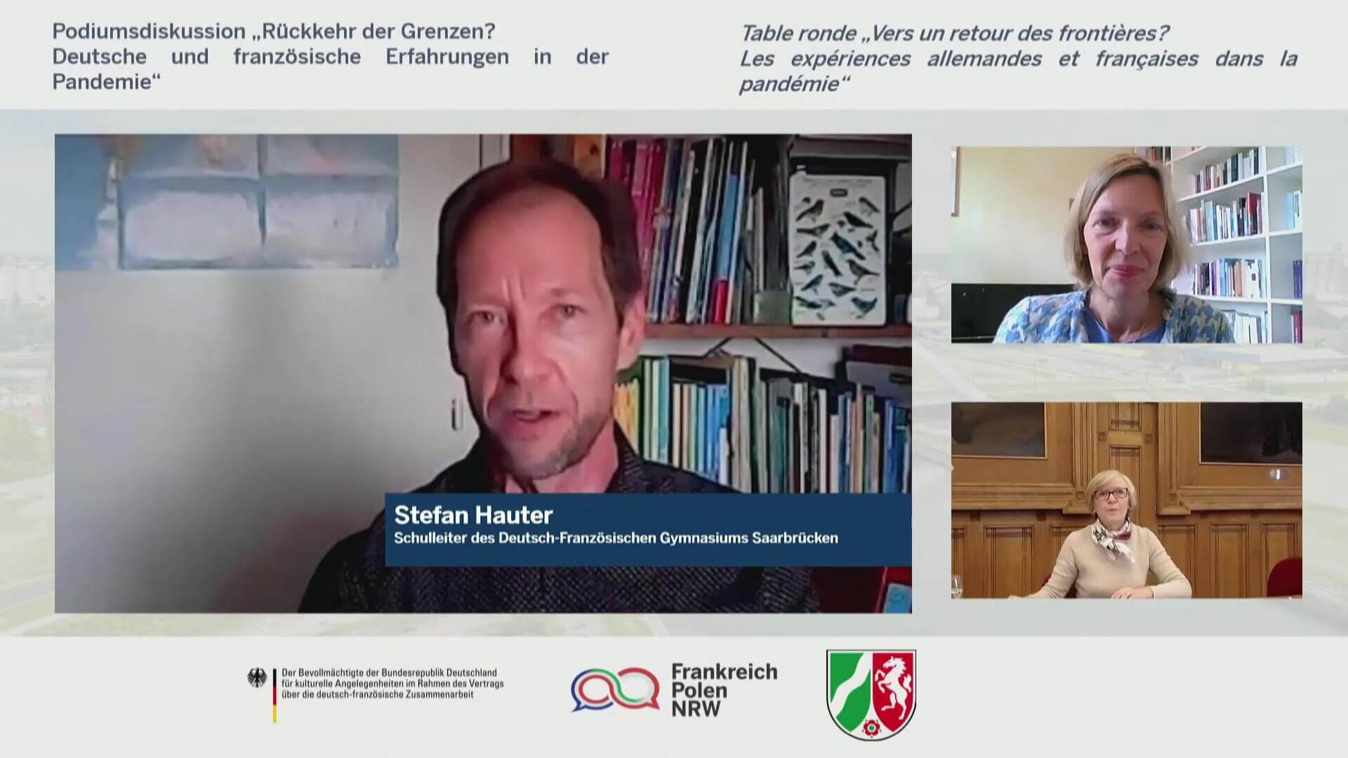 DFG-Schulleiter Stefan Hauter bei Online-Podiumsdiskussion "Rückkehr der Grenzen? Deutsche und ...